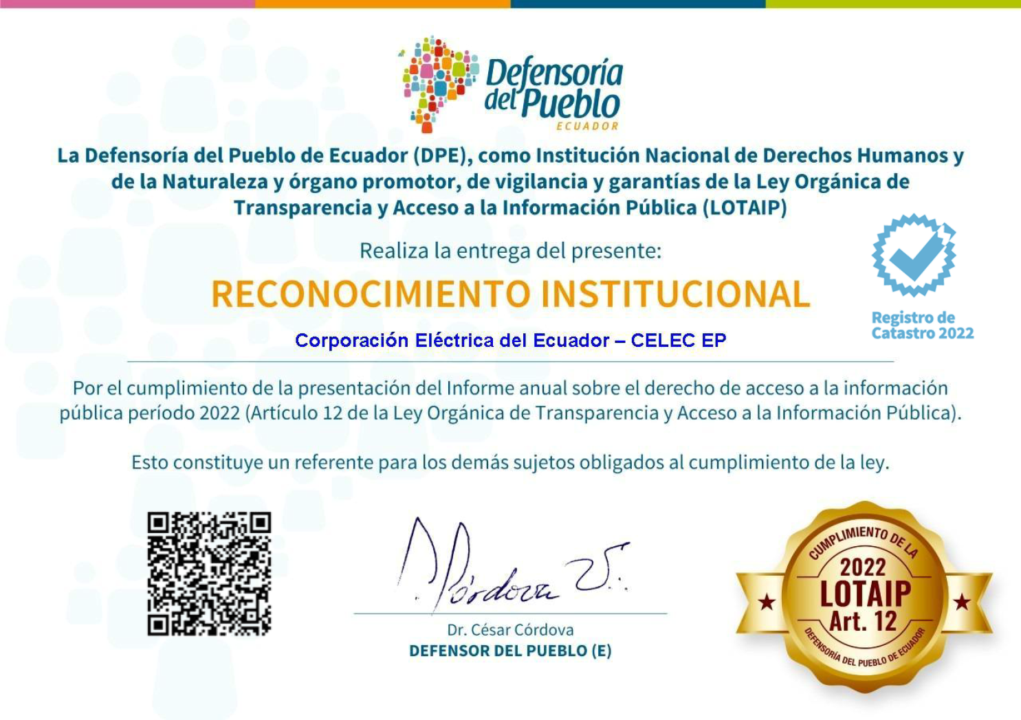 Transparencia 2022 - Corporación Eléctrica del Ecuador